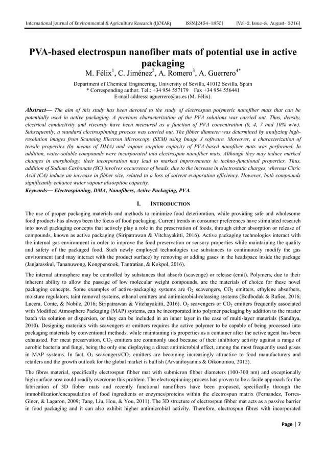 PVA-based electrospun nanofiber mats of potential use in active packaging | PDF