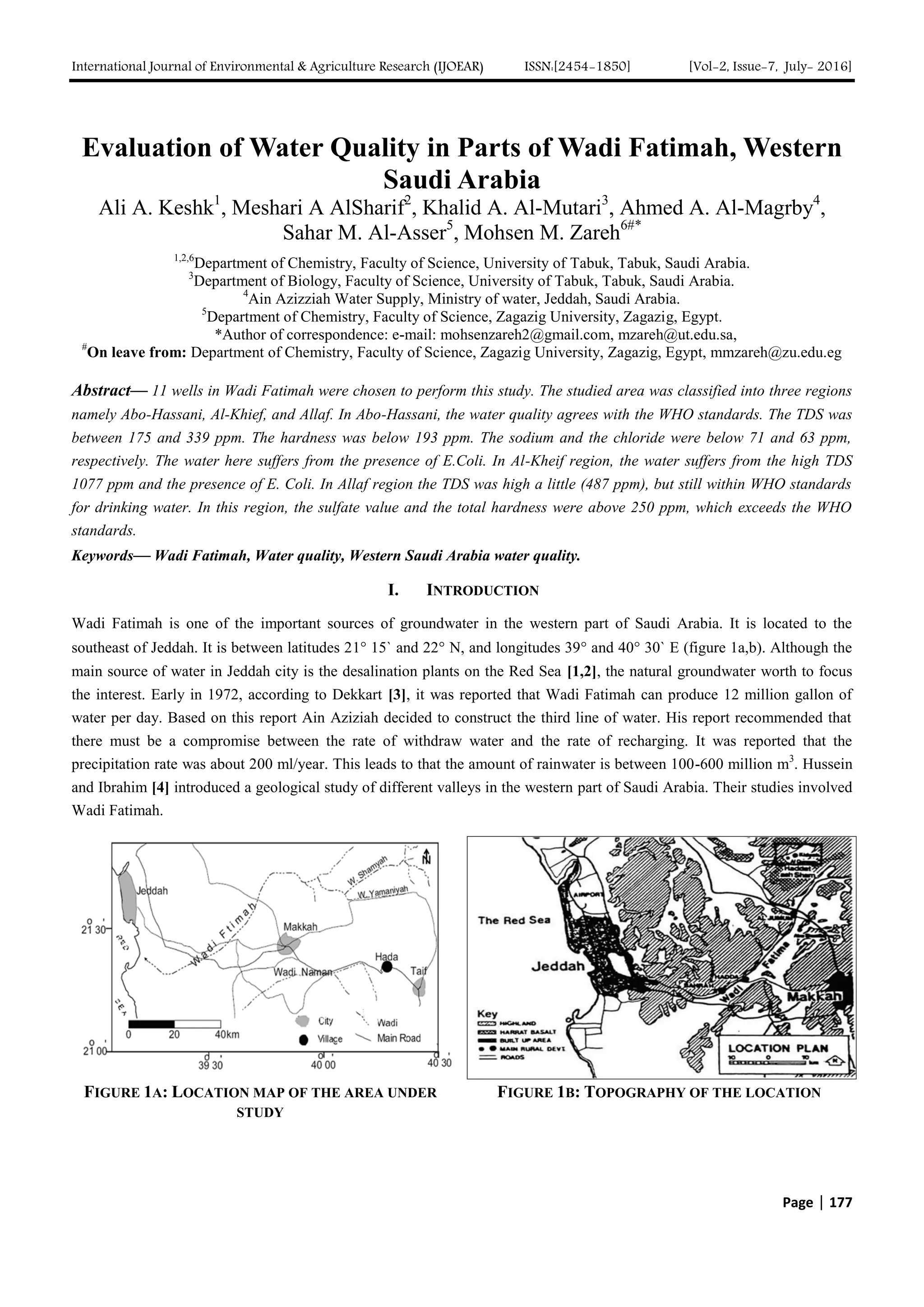 Evaluation of Water Quality in Parts of Wadi Fatimah, Western Saudi ...