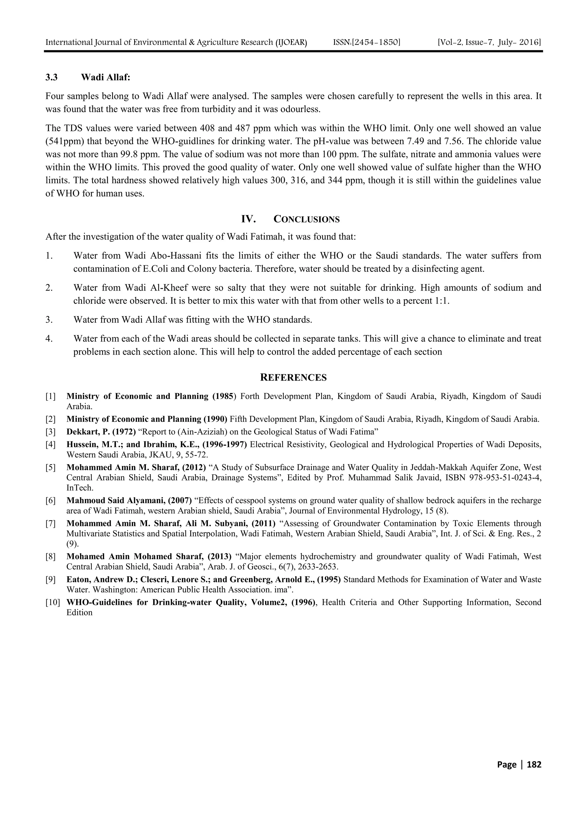 Evaluation of Water Quality in Parts of Wadi Fatimah, Western Saudi ...