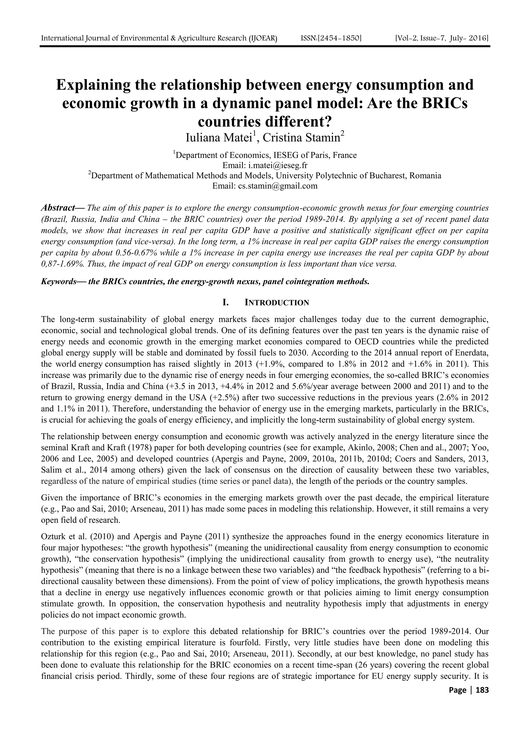 Explaining the relationship between energy consumption and economic growth in a dynamic panel ...
