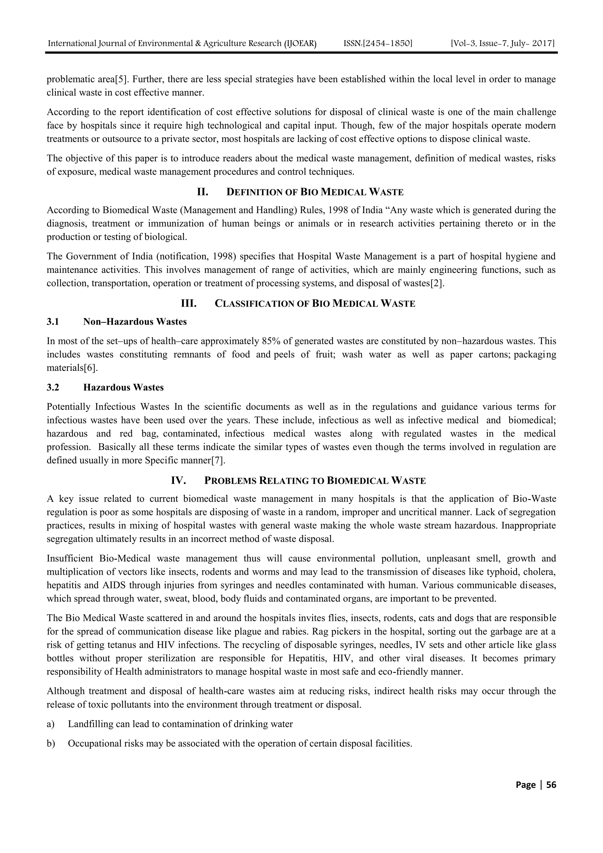 Review on Management of Hospital Waste in An Efficient Manner | PDF