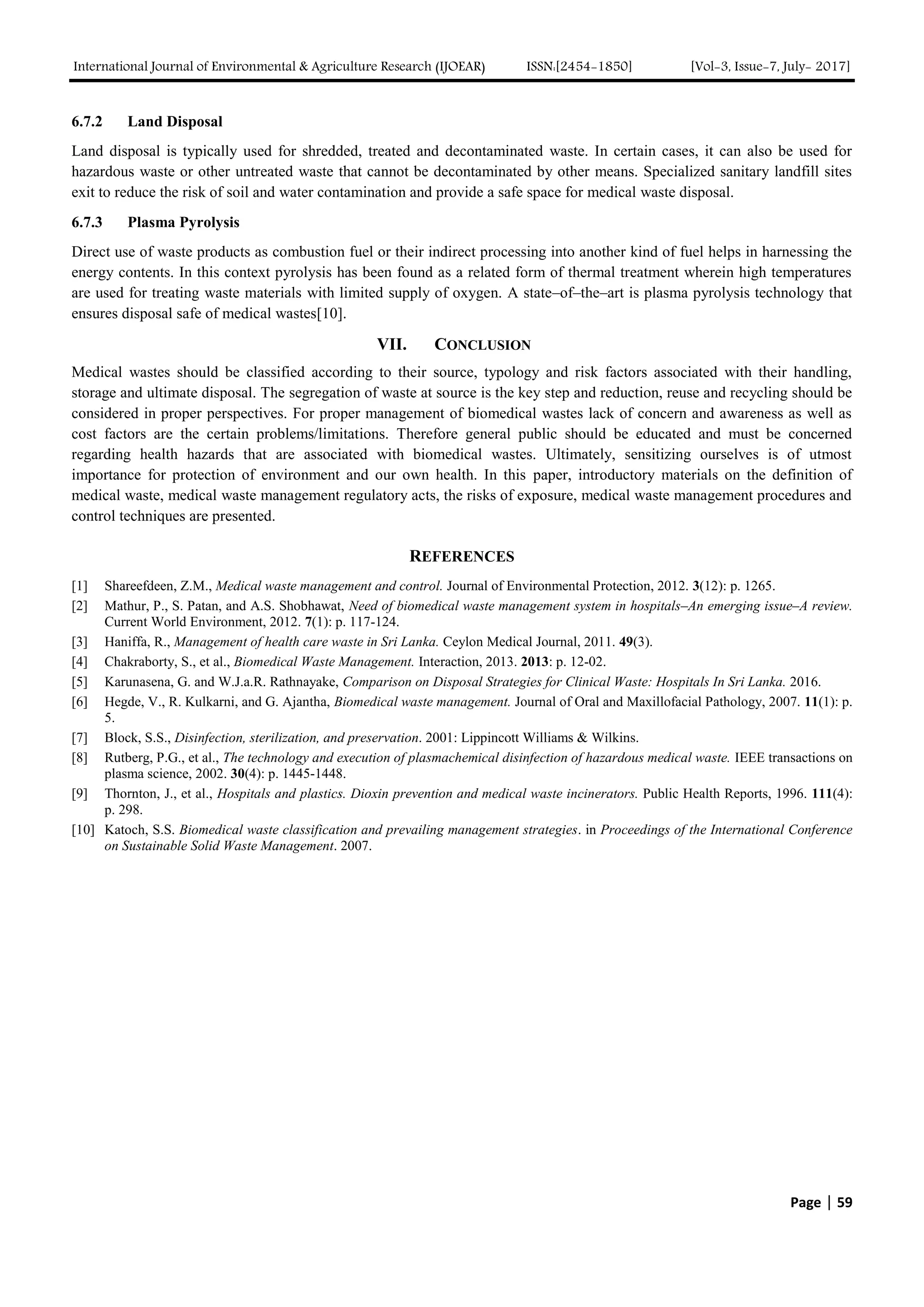 Review on Management of Hospital Waste in An Efficient Manner | PDF