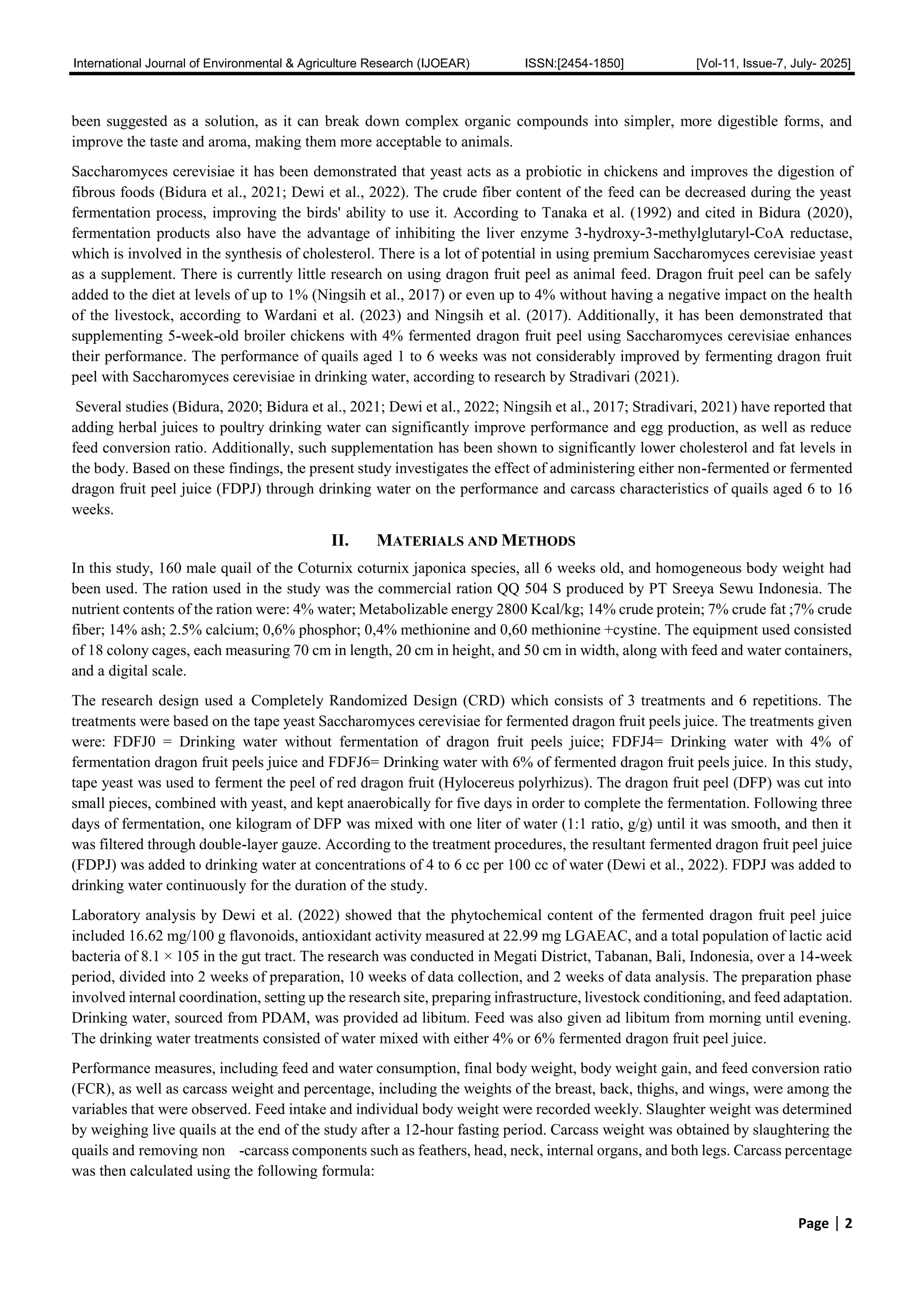 The Effect of Fermented Dragon Fruit Peel Juice on the Performance and ...