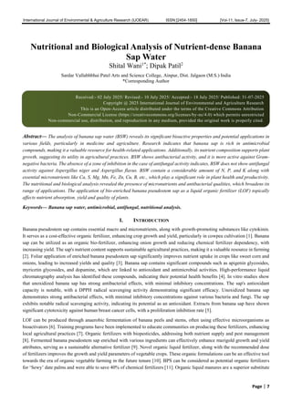 Nutritional and Biological Analysis of Nutrient-dense Banana Sap Water ...