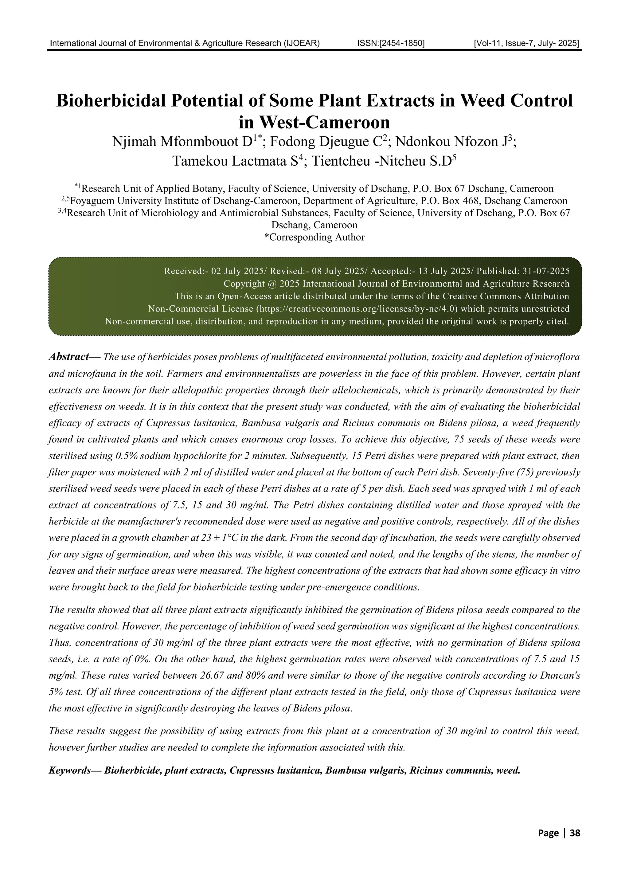 Bioherbicidal Potential of Some Plant Extracts in Weed Control in West ...