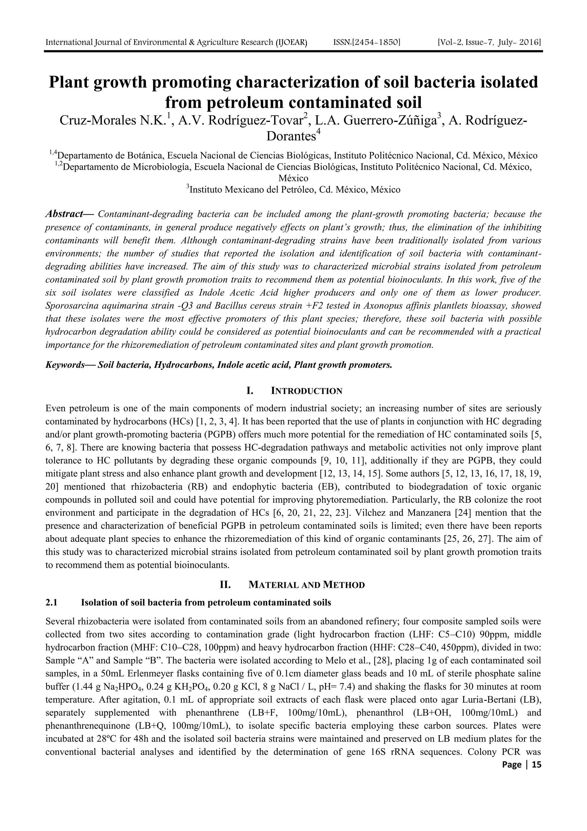 Plant growth promoting characterization of soil bacteria isolated from petroleum contaminated ...