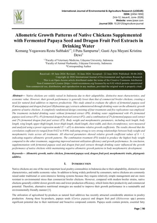 Allometric Growth Patterns in Native Chickens with Fermented Papaya ...