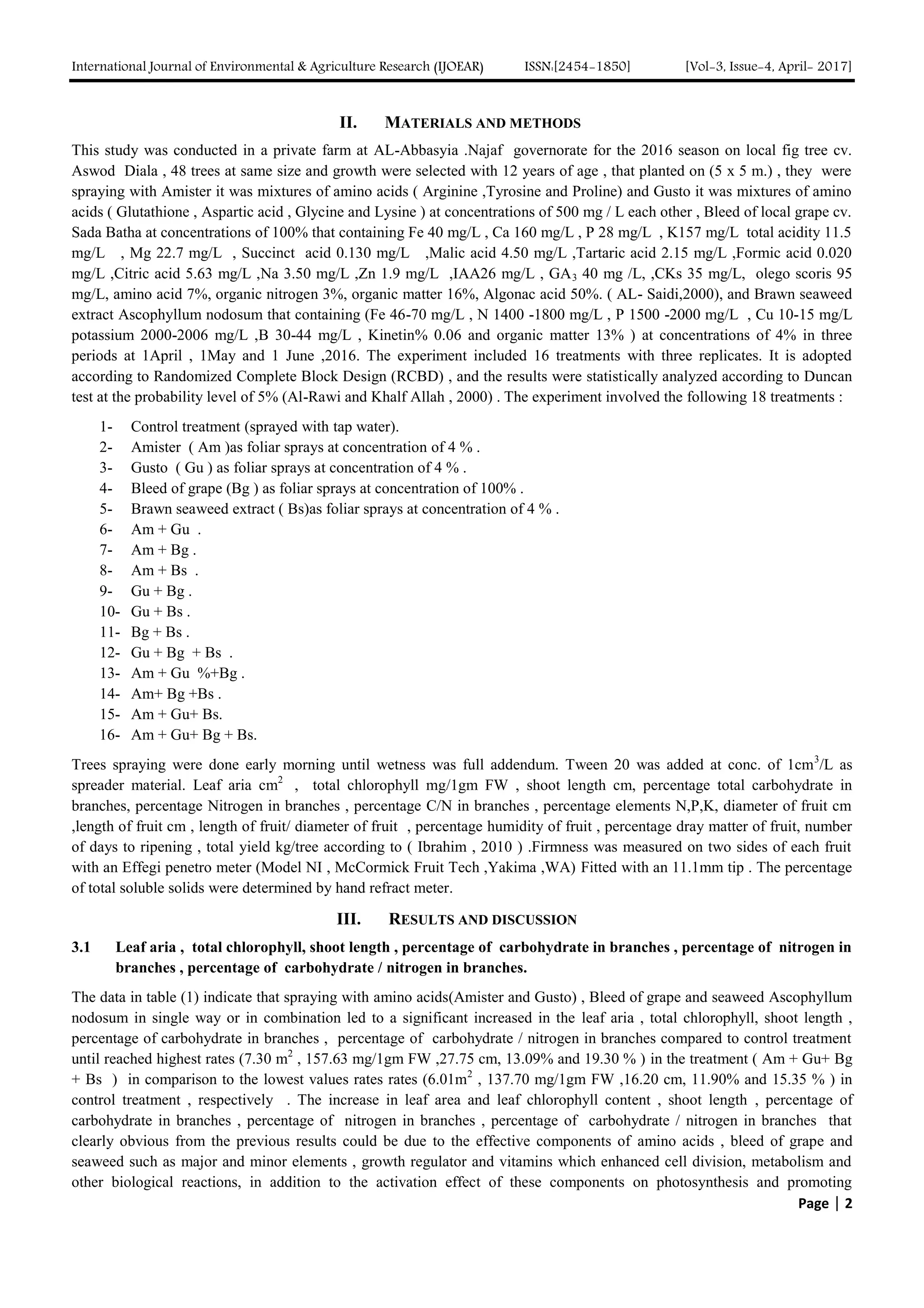 Influence of amino acids, bleed grape and seaweed extract on vegetative ...