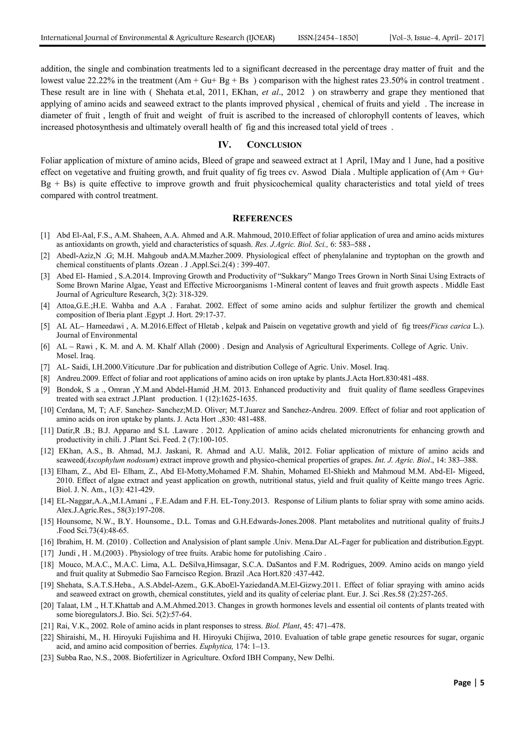 Influence of amino acids, bleed grape and seaweed extract on vegetative ...