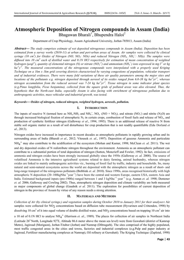 Atmospheric Deposition of Nitrogen compounds in Assam (India) | PDF