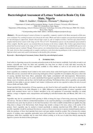 Bacteriological Assessment of Lettuce Vended in Benin City Edo State ...