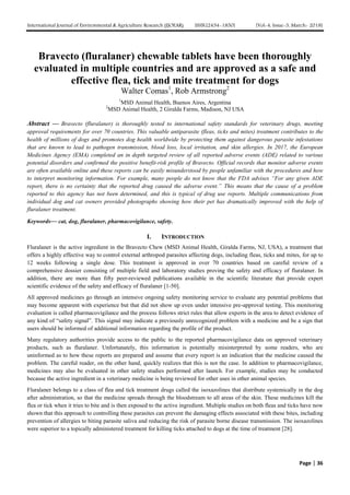 Bravecto (fluralaner) chewable tablets have been thoroughly evaluated ...