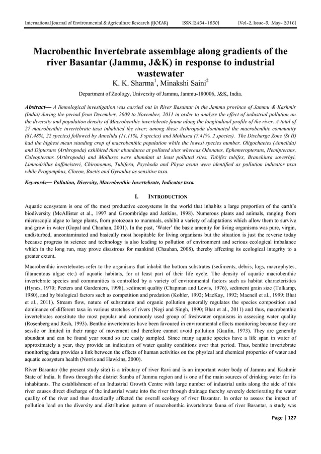 Macrobenthic Invertebrate assemblage along gradients of the river ...