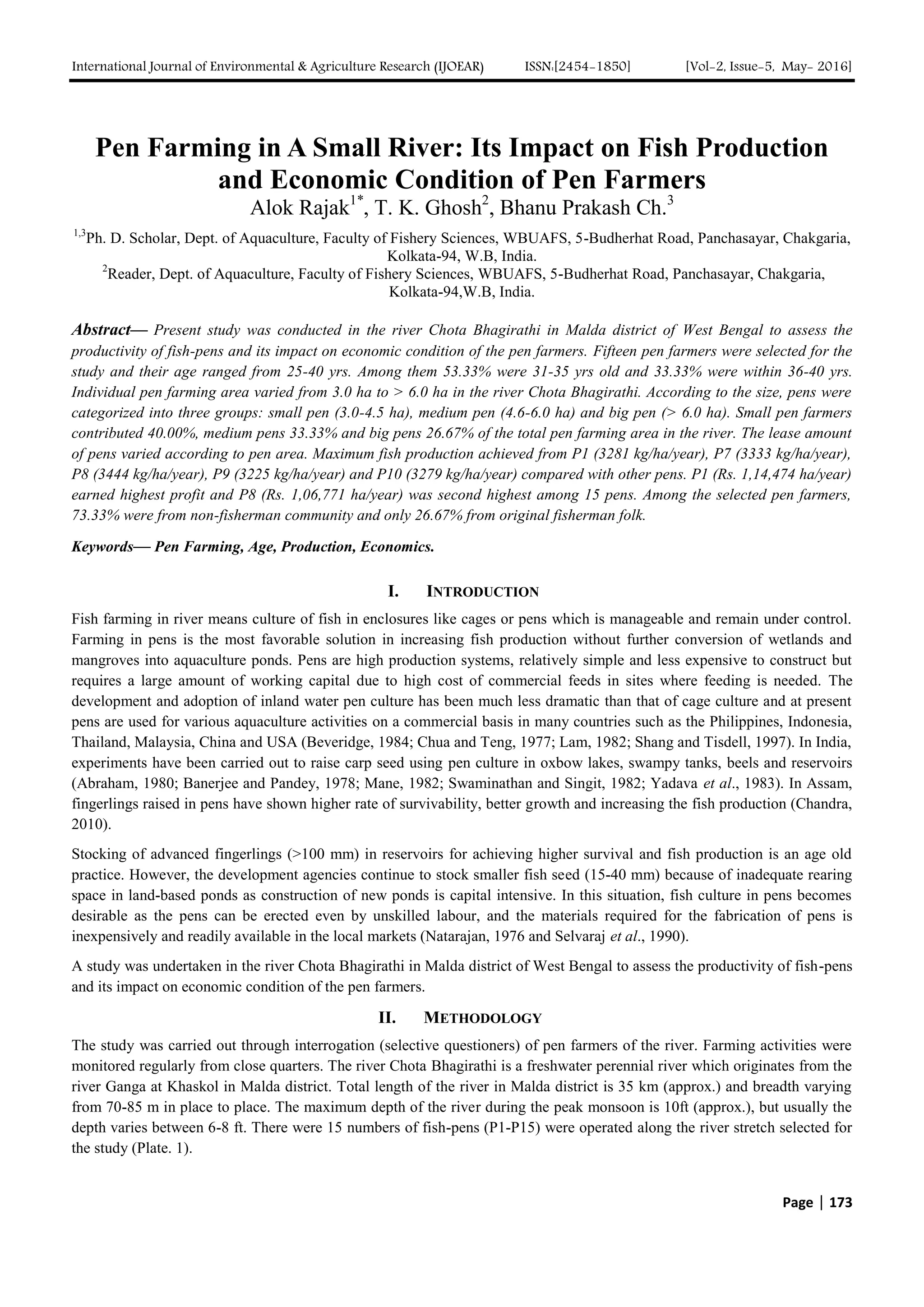 Pen Farming in A Small River: Its Impact on Fish Production and ...