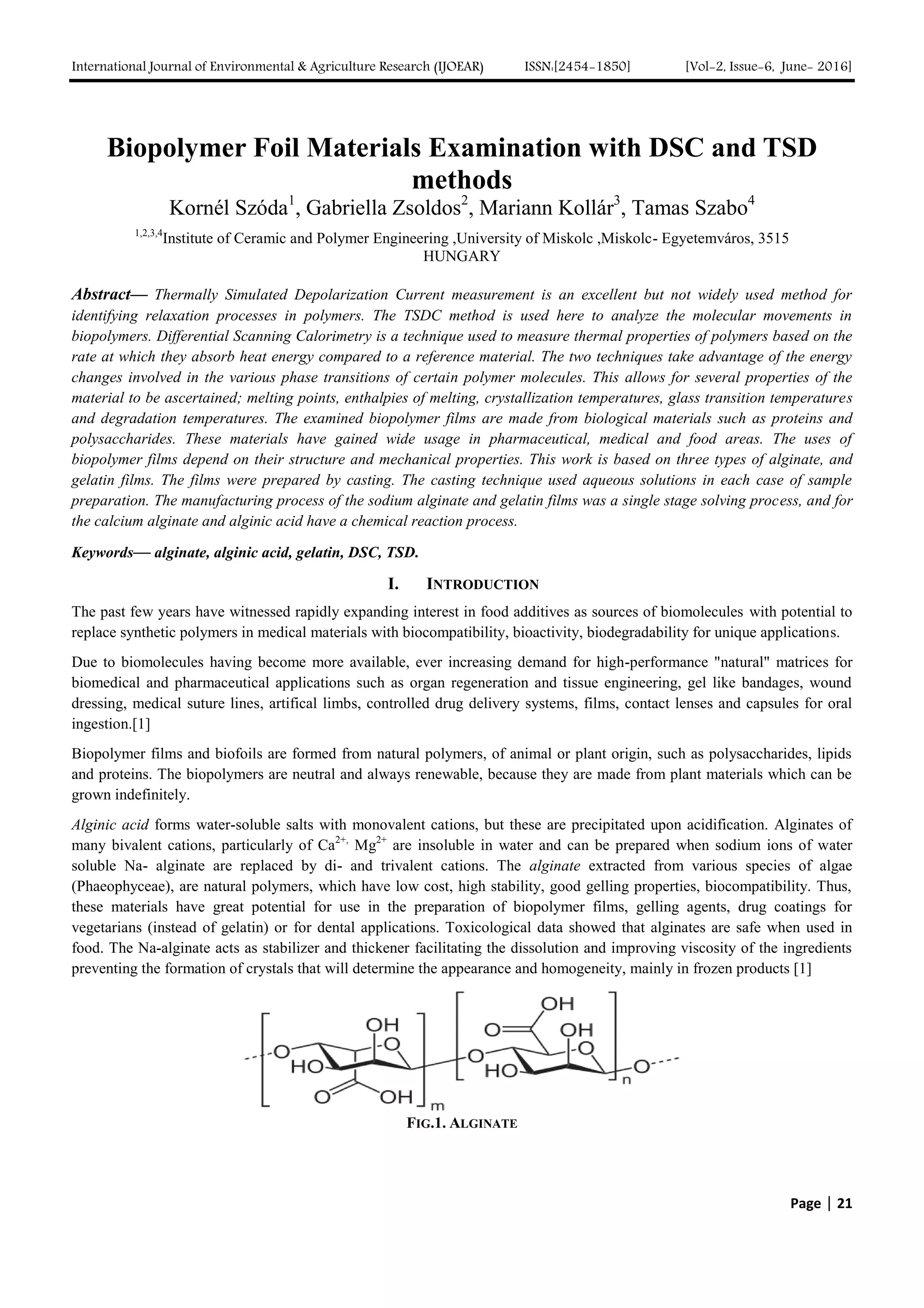 Biopolymer Foil Materials Examination with DSC and TSD methods | PDF