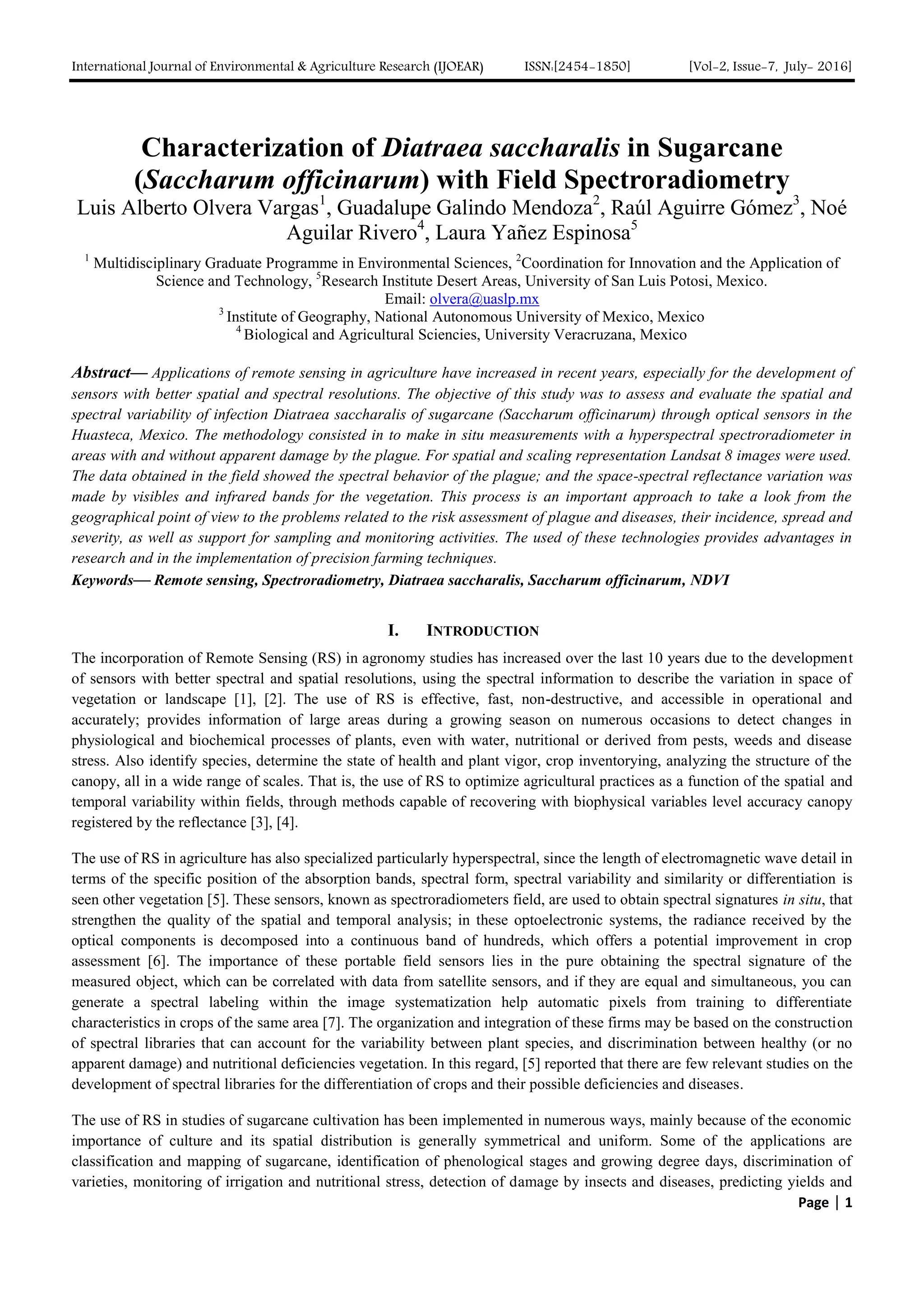 Characterization of Diatraea saccharalis in Sugarcane (Saccharum ...