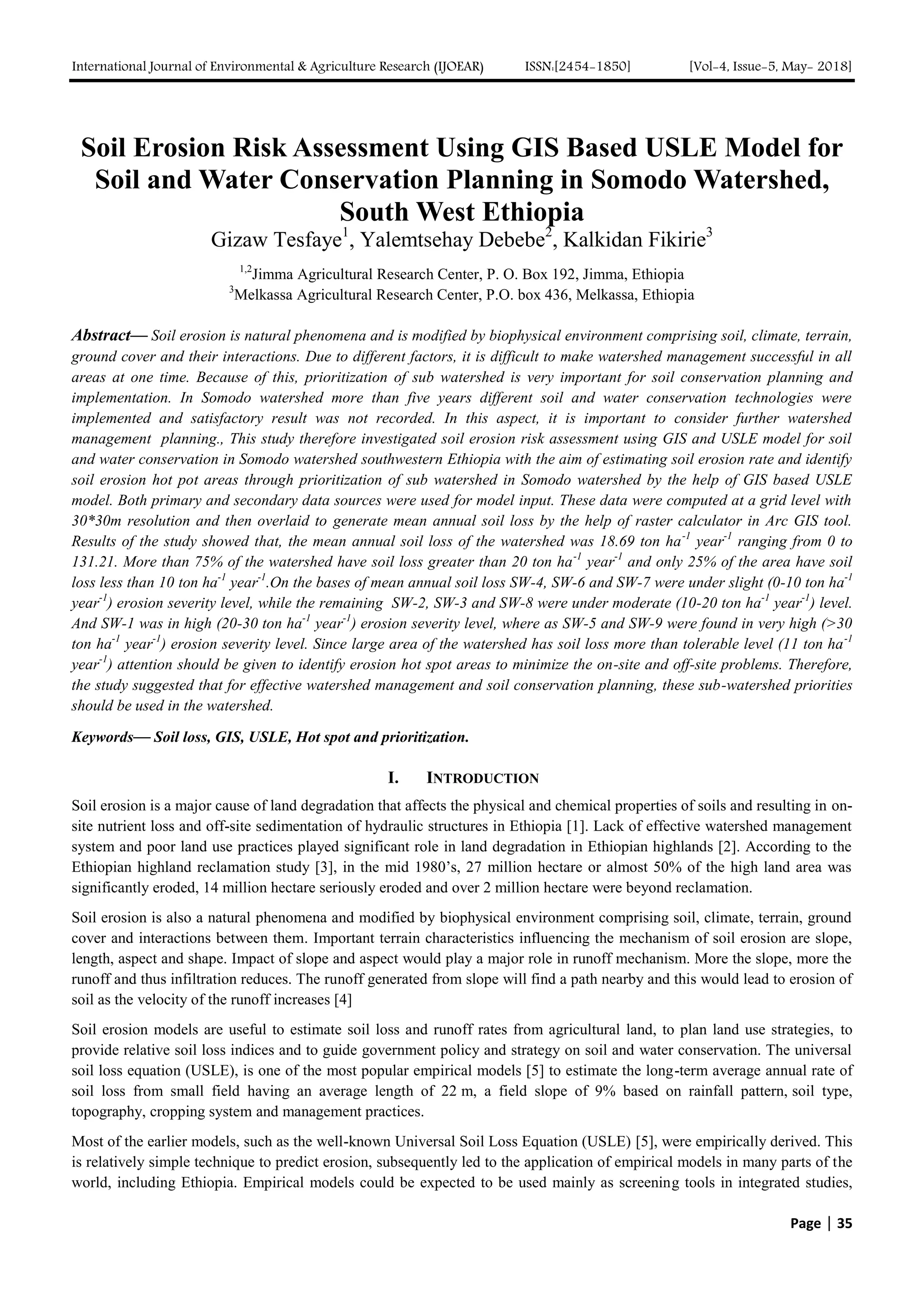 Soil Erosion Risk Assessment Using GIS Based USLE Model for Soil and ...