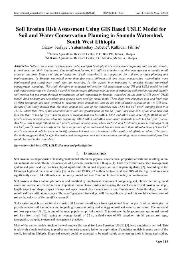 Soil Erosion Risk Assessment Using GIS Based USLE Model for Soil and Water Conservation Planning ...