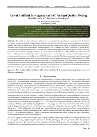 Use of Artificial Intelligence and IoT for Seed Quality Testing | PDF