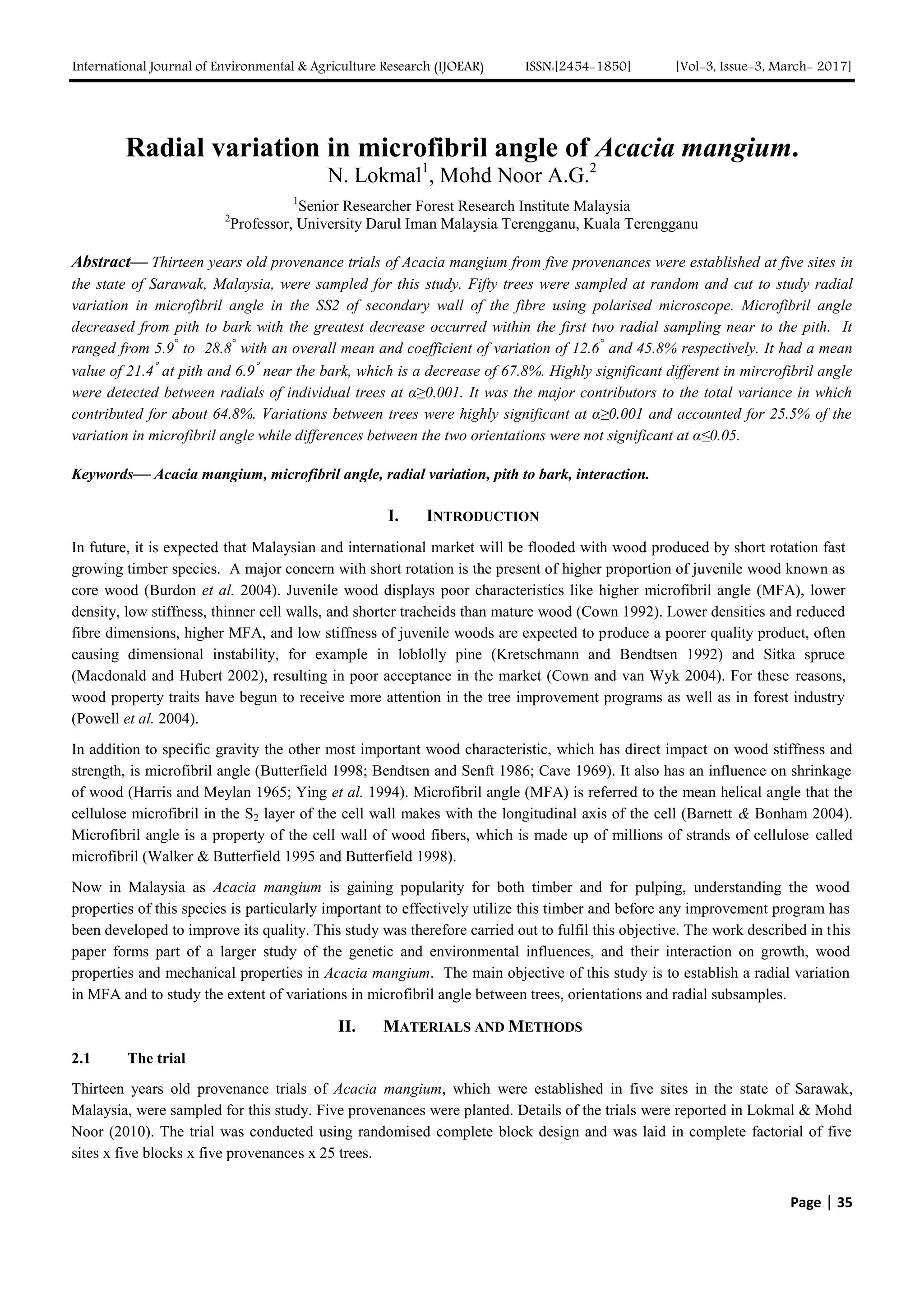 Radial variation in microfibril angle of Acacia mangium. | PDF