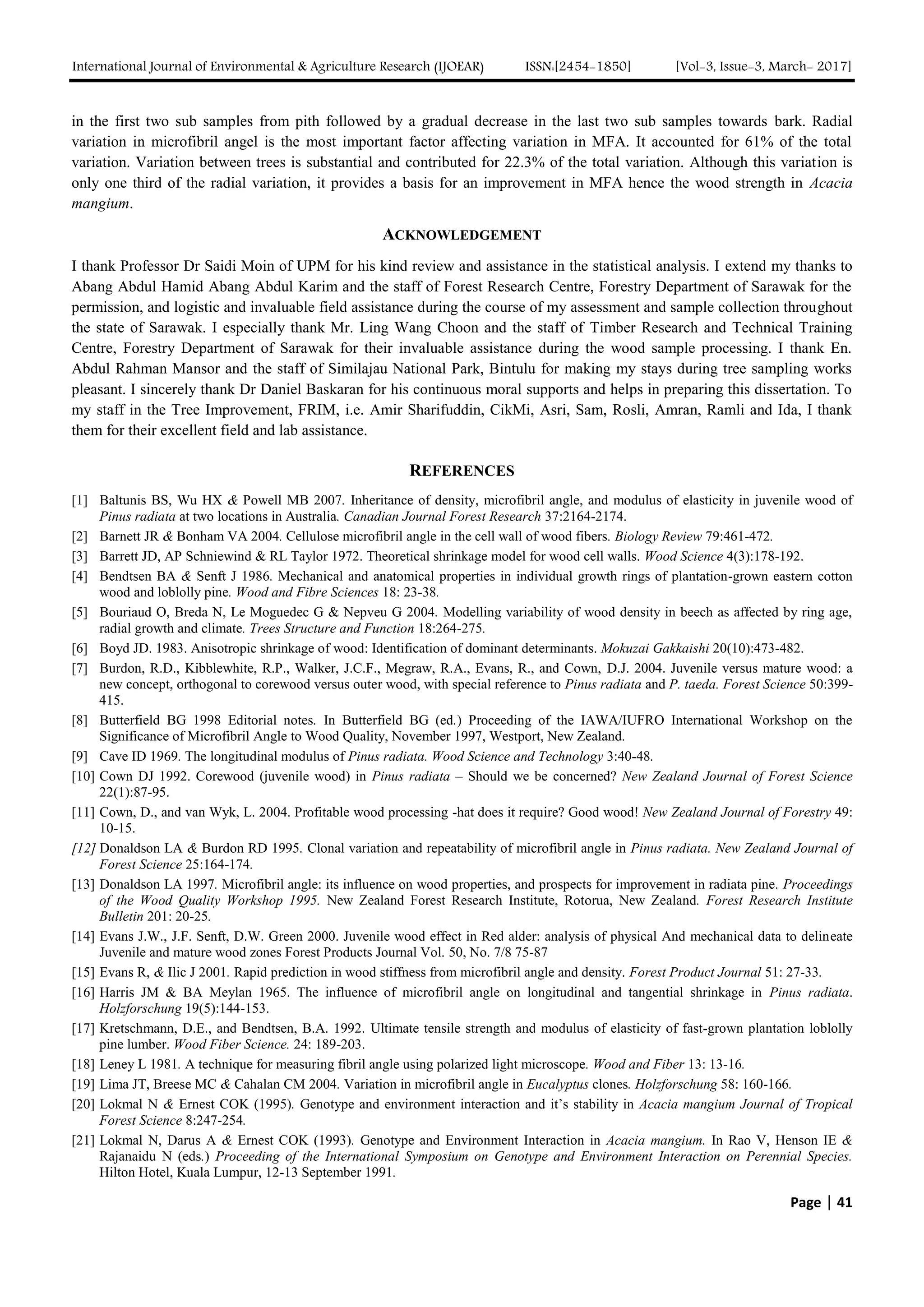 Radial variation in microfibril angle of Acacia mangium. | PDF