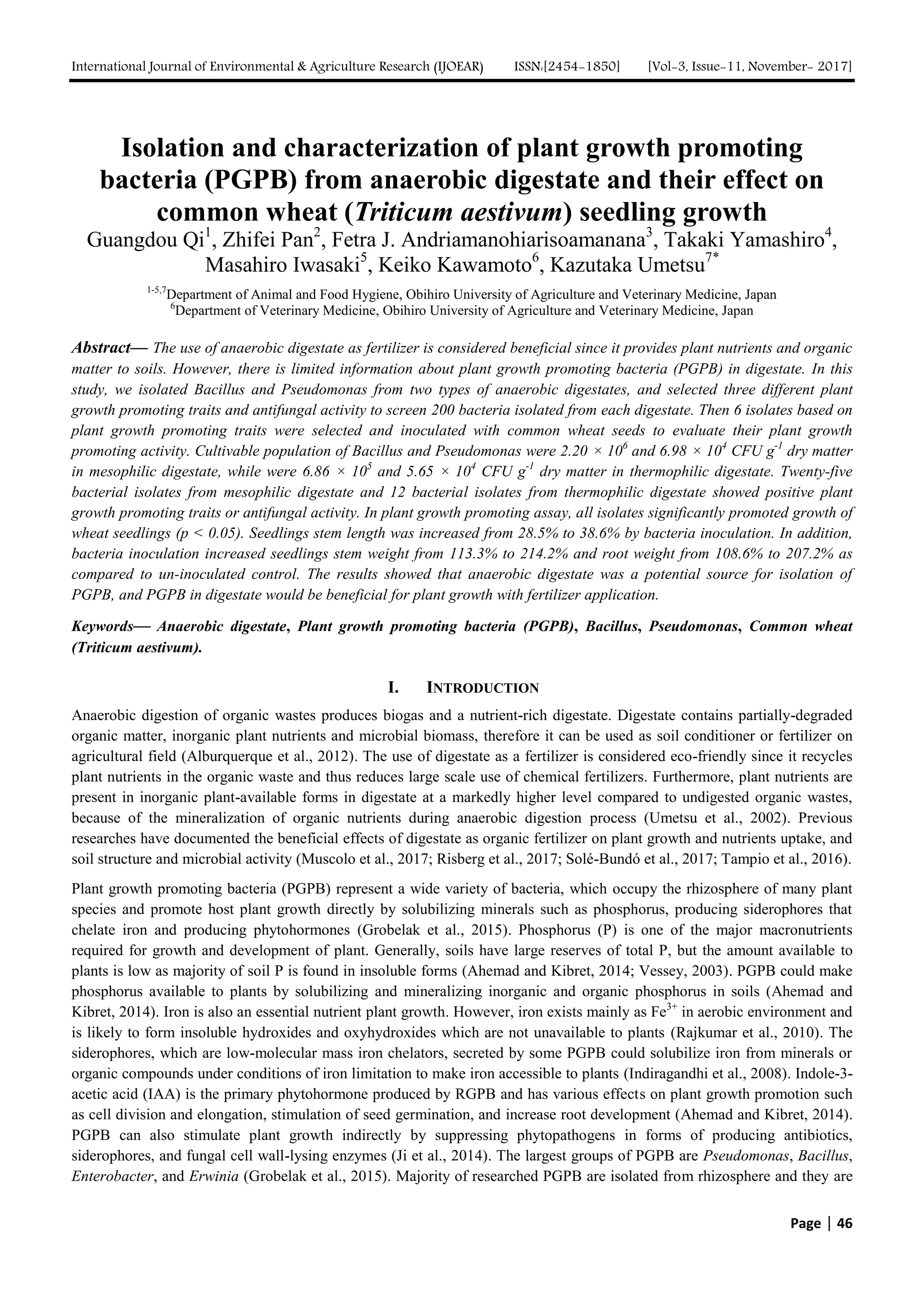 Isolation and characterization of plant growth promoting bacteria (PGPB ...
