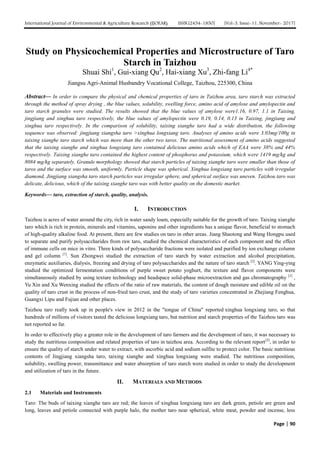 Study on Physicochemical Properties and Microstructure of Taro Starch in Taizhou | PDF ...