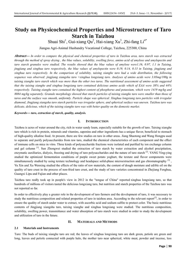 Study on Physicochemical Properties and Microstructure of Taro Starch in Taizhou | PDF