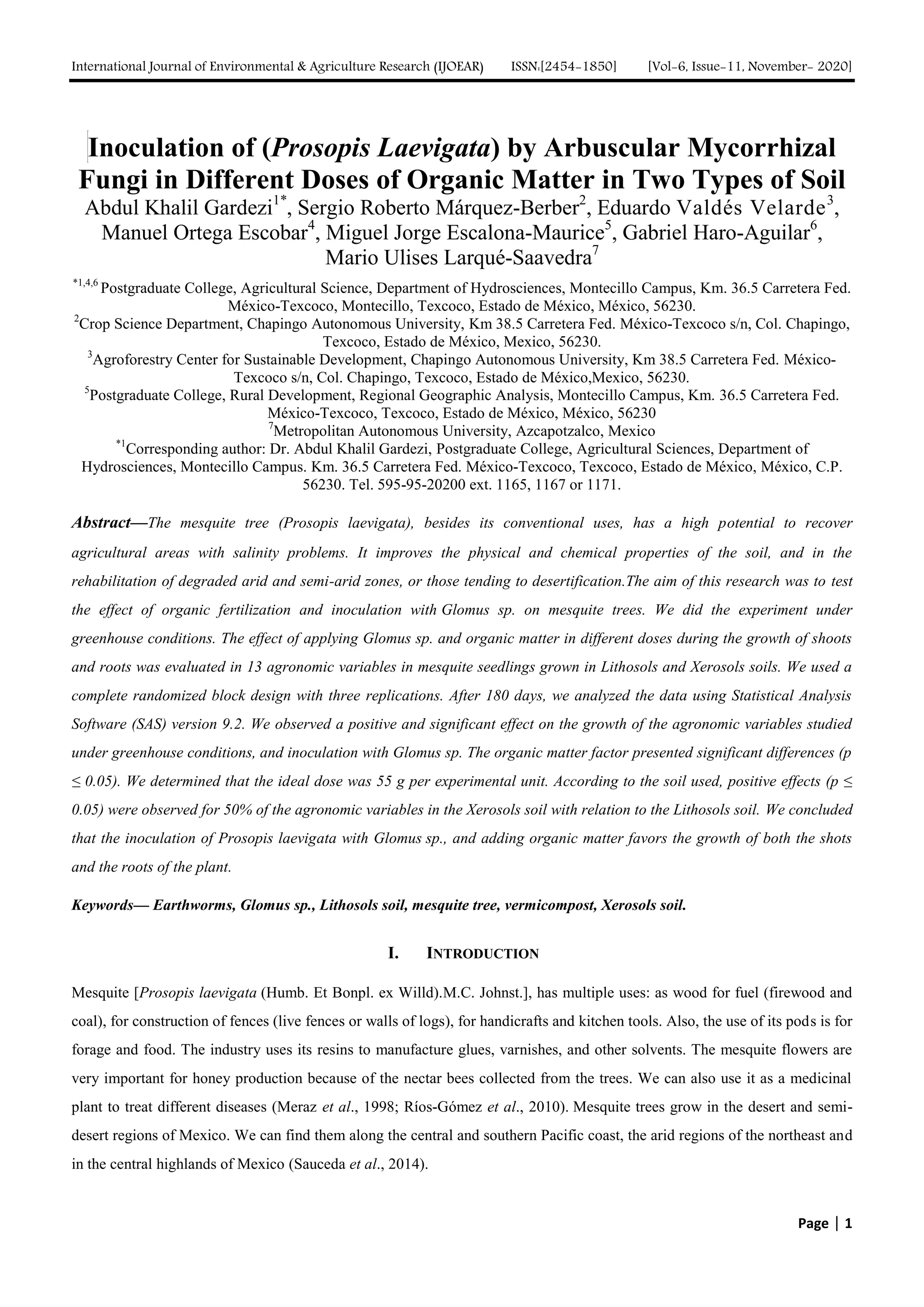Inoculation of (Prosopis Laevigata) by Arbuscular Mycorrhizal Fungi in ...