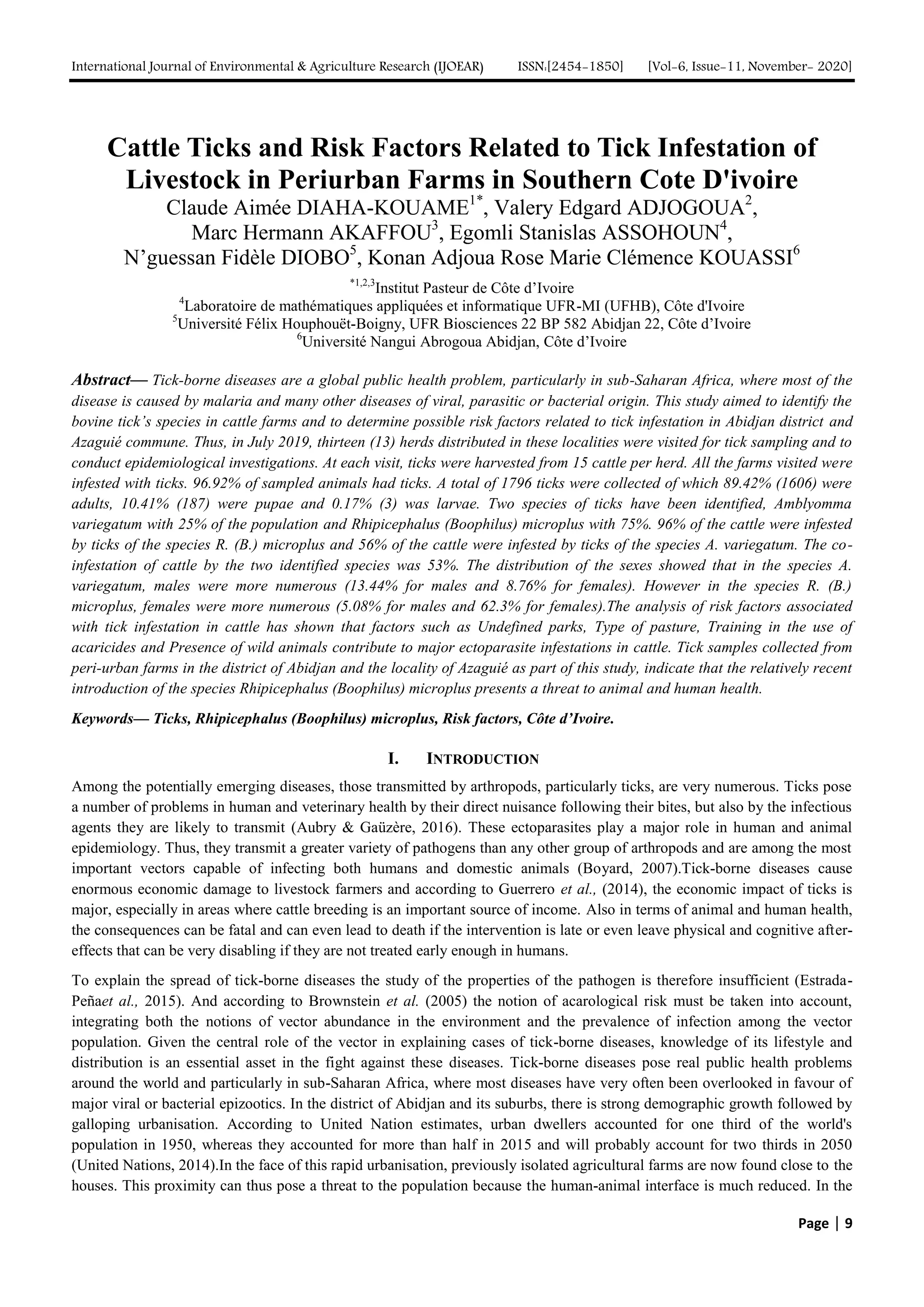 Cattle Ticks and Risk Factors Related to Tick Infestation of Livestock ...