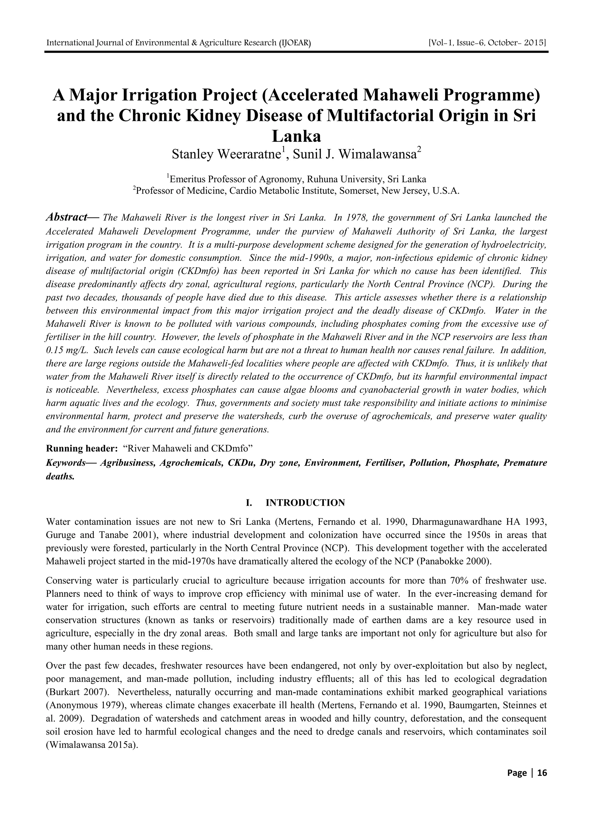 A Major Irrigation Project (Accelerated Mahaweli Programme) and the ...