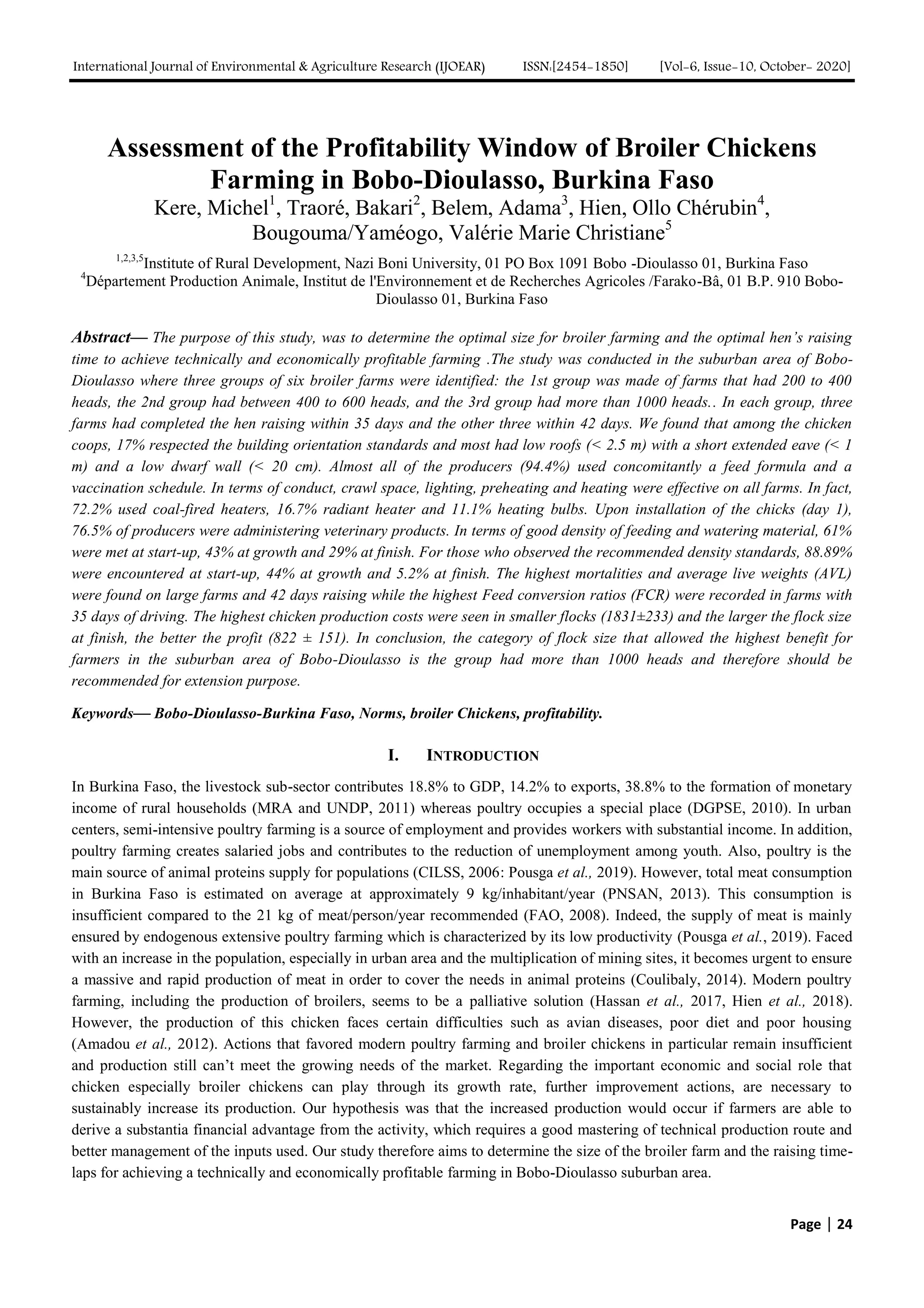 Assessment of the Profitability Window of Broiler Chickens Farming in ...
