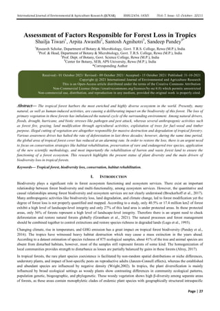 Assessment of Factors Responsible for Forest Loss in Tropics | PDF