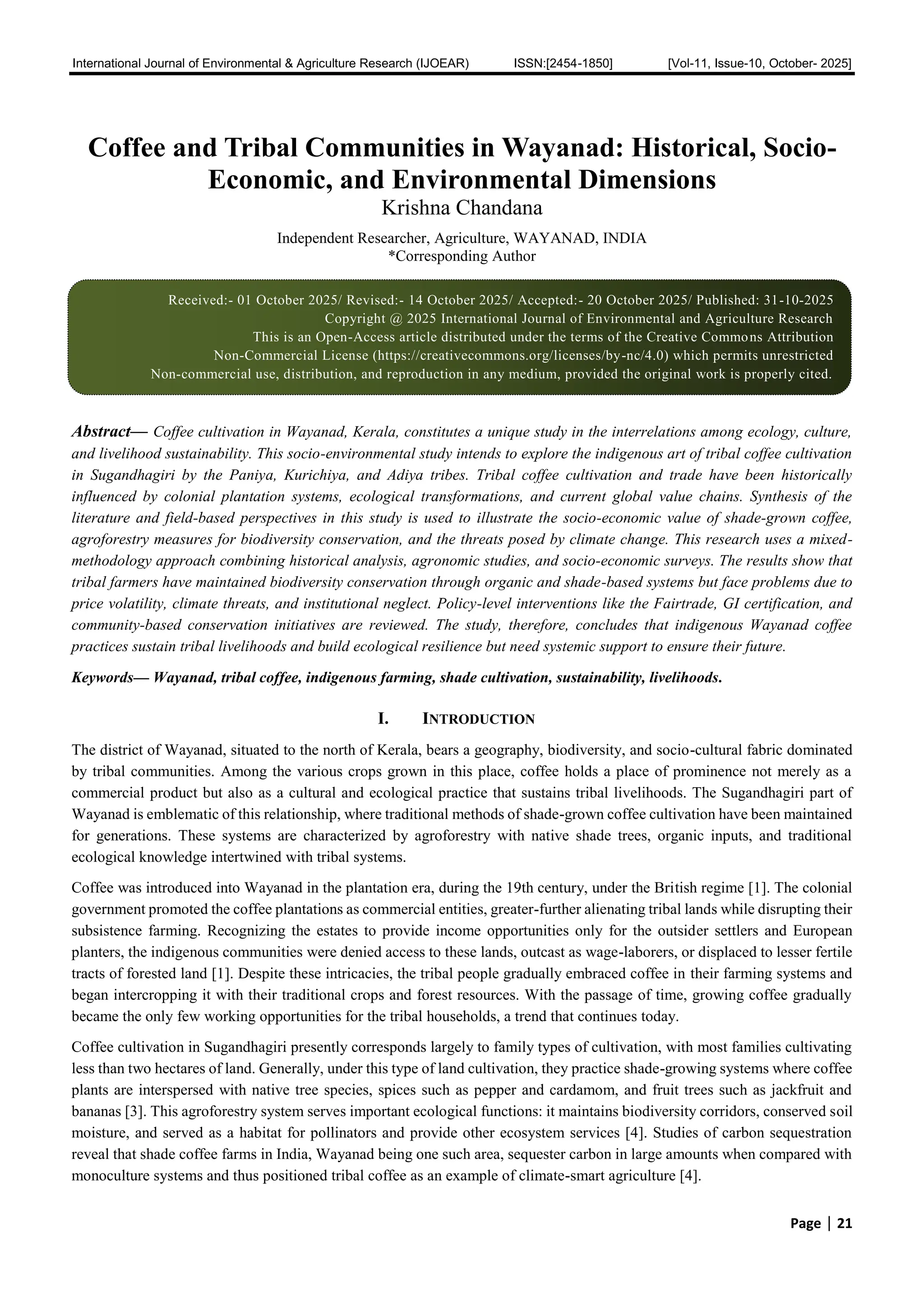 Coffee and Tribal Communities in Wayanad: Historical, SocioEconomic ...