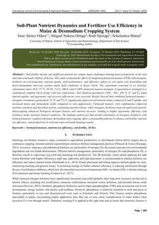 Soil-Plant Nutrient Dynamics and Fertilizer Use Efficiency in Maize ...