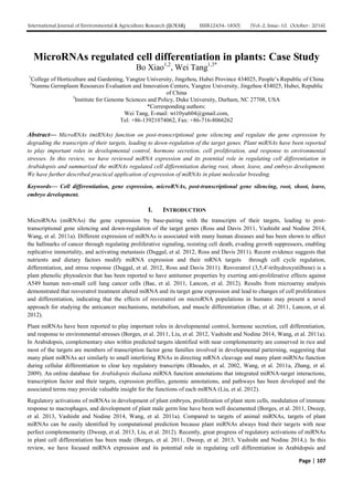 MicroRNAs regulated cell differentiation in plants: Case Study | PDF