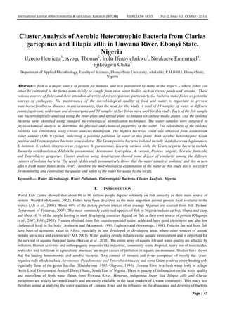 Cluster Analysis of Aerobic Heterotrophic Bacteria from Clarias gariepinus and Tilapia zillii in ...