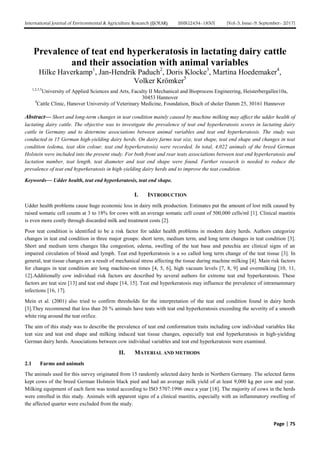 Prevalence of teat end hyperkeratosis in lactating dairy cattle and their association with ...