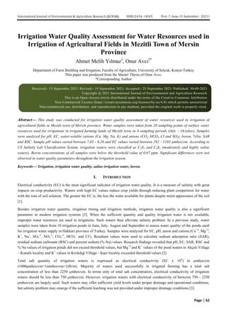 Irrigation Water Quality Assessment for Water Resources used in ...