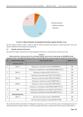 Testing the ability against Bacillus cereus of actinobacteria strains ...