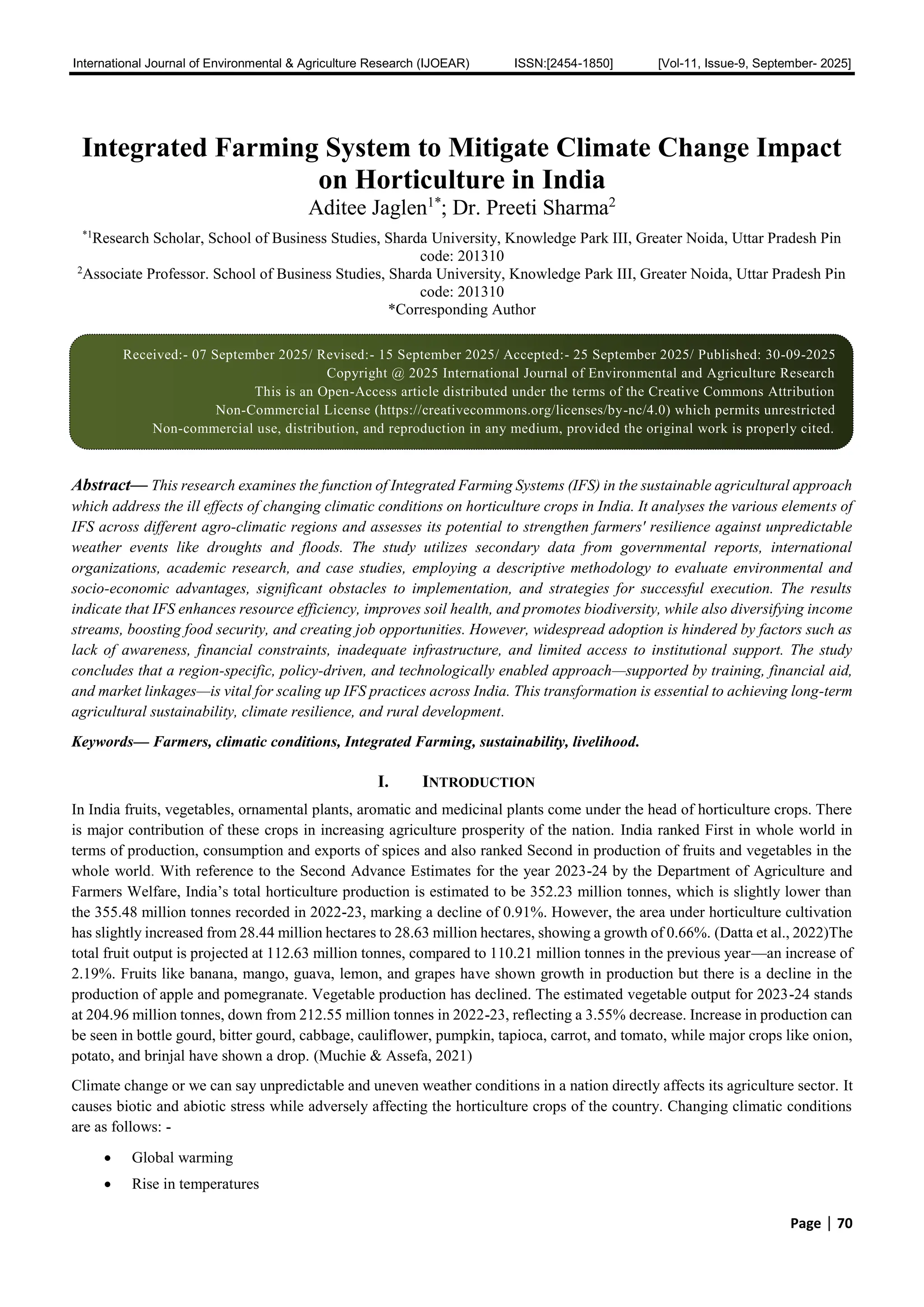 Integrated Farming System to Mitigate Climate Change Impact on ...