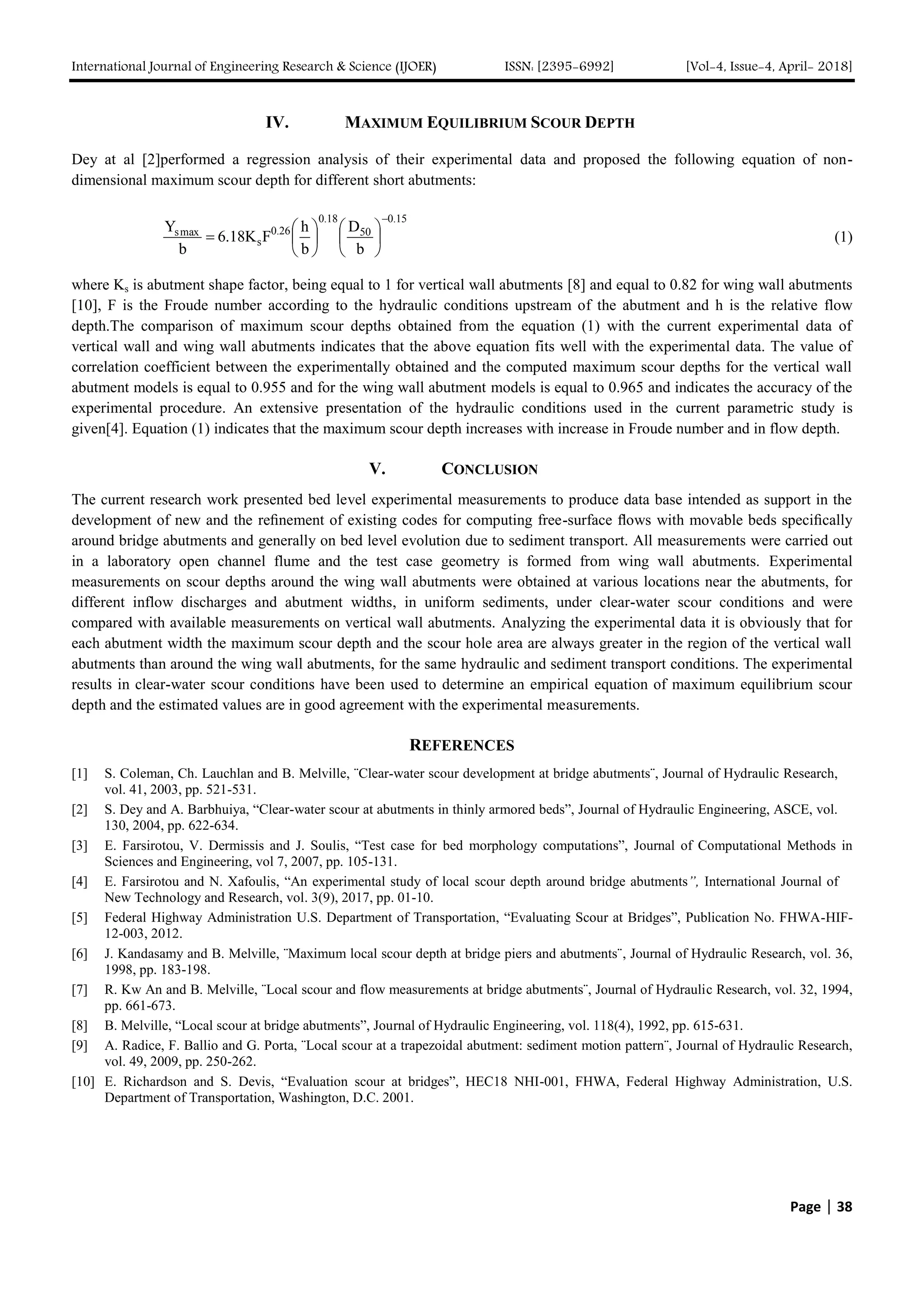 Clear-Water Experimental Scour Depths at Abutments | PDF