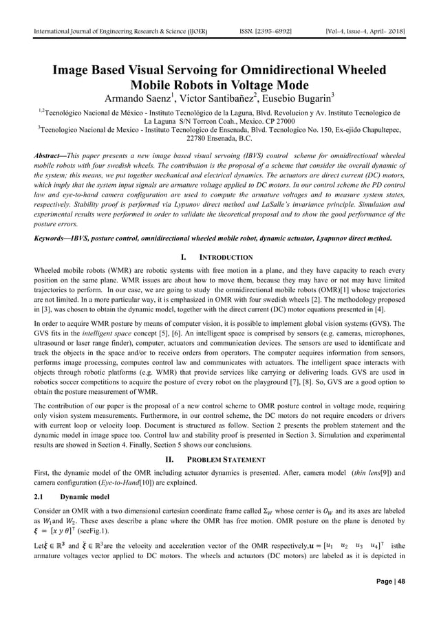 Image Based Visual Servoing for Omnidirectional Wheeled Mobile Robots ... Image Based Visual Servoing for Omnidirectional Wheeled Mobile Robots ...