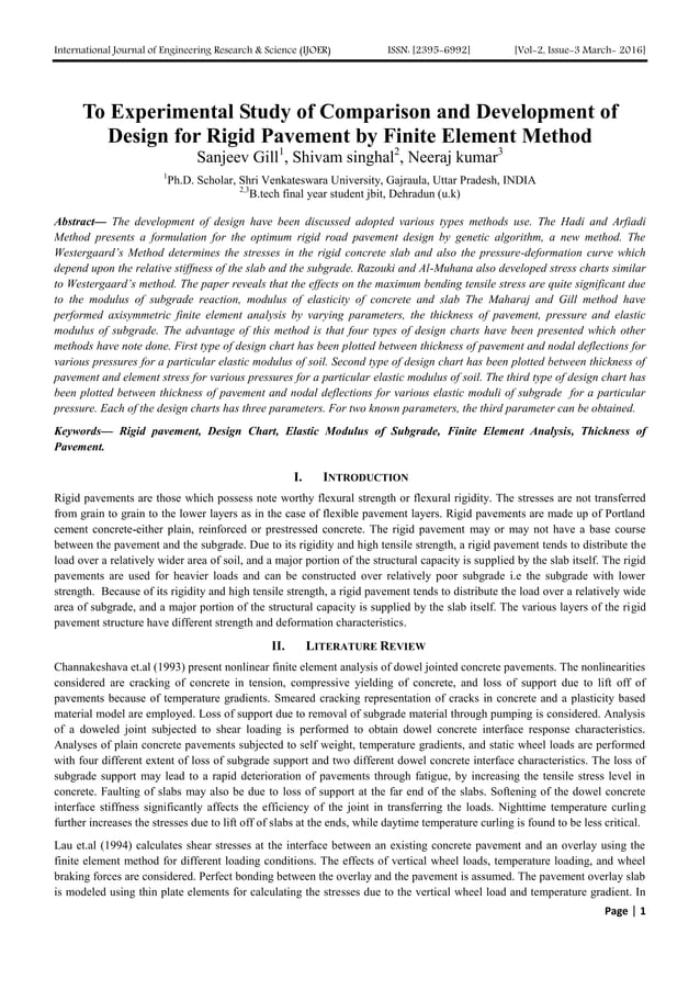 To Experimental Study of Comparison and Development of Design for Rigid Pavement by Finite ...