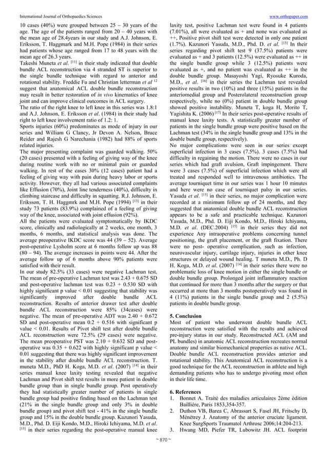 Study of functional outcome following arthroscopic anatomical ACL ...