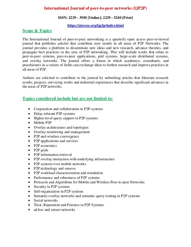 International Journal of peer-to-peer networks (IJP2P) | PDF | Computer Networking | Computing