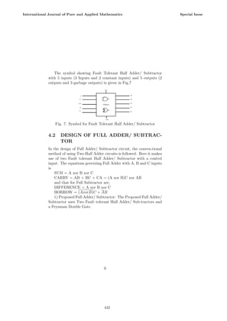 FULL ADDER/ SUBTRACTOR USING REVERSIBLE LOGIC | PDF