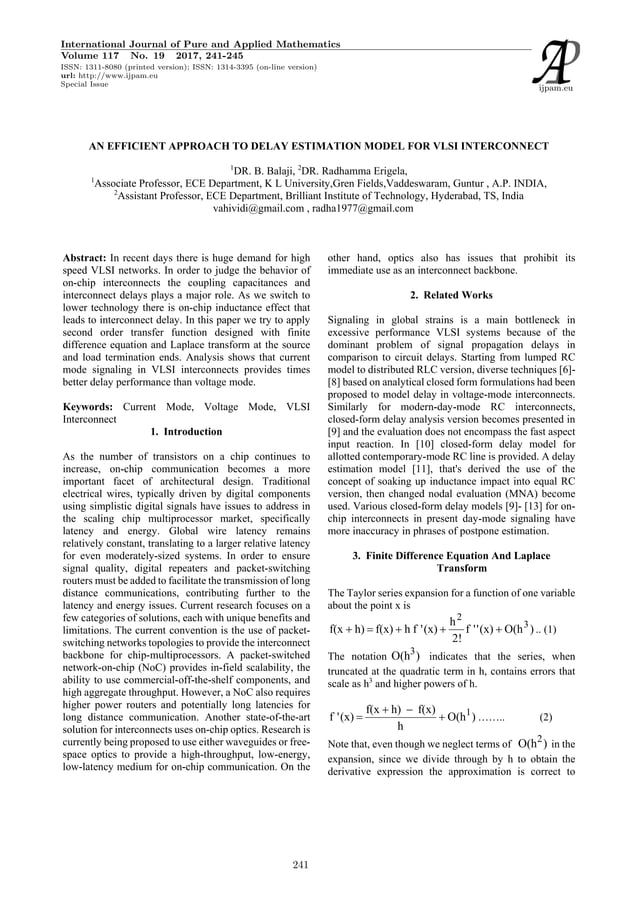 An Efficient Approach To Delay Estimation Model For Vlsi Interconnect Pdf