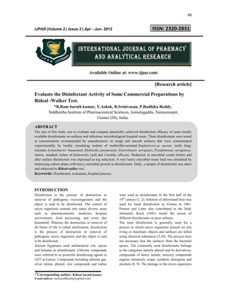Evaluate the Disinfectant Activity of Some Commercial Preparations by ...