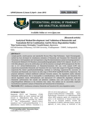 Analytical Method Development and Validation of Dutasteride and ...